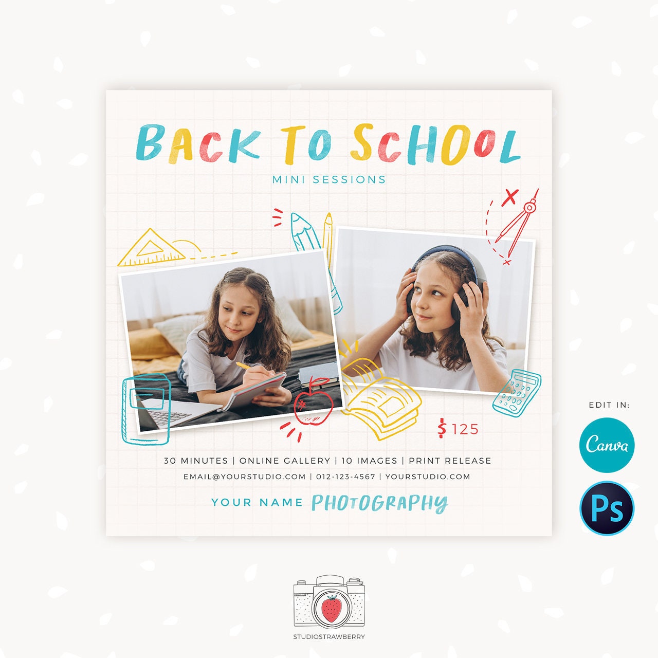 Back to school mini session template, Canva template, Photoshop ...