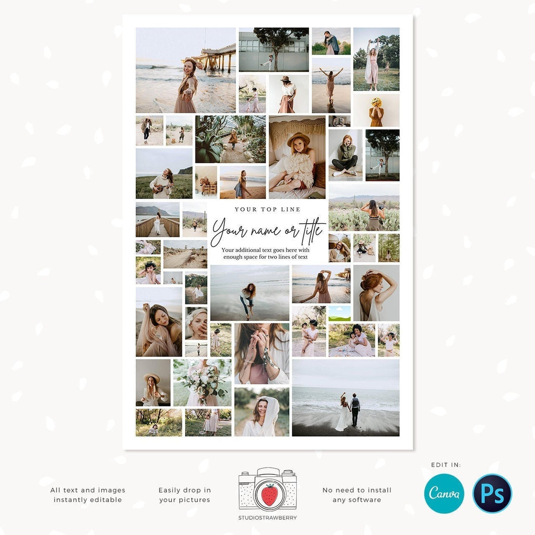 24x36 Photo collage, Poster Collage Template for 47 Photos, Poster size ...